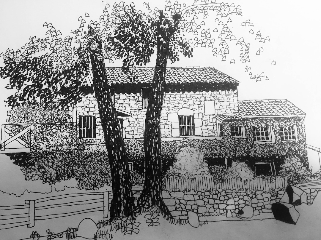 1834 Original Pen and Ink Drawing. Spanish Farmhouse. Landscape. - Etsy