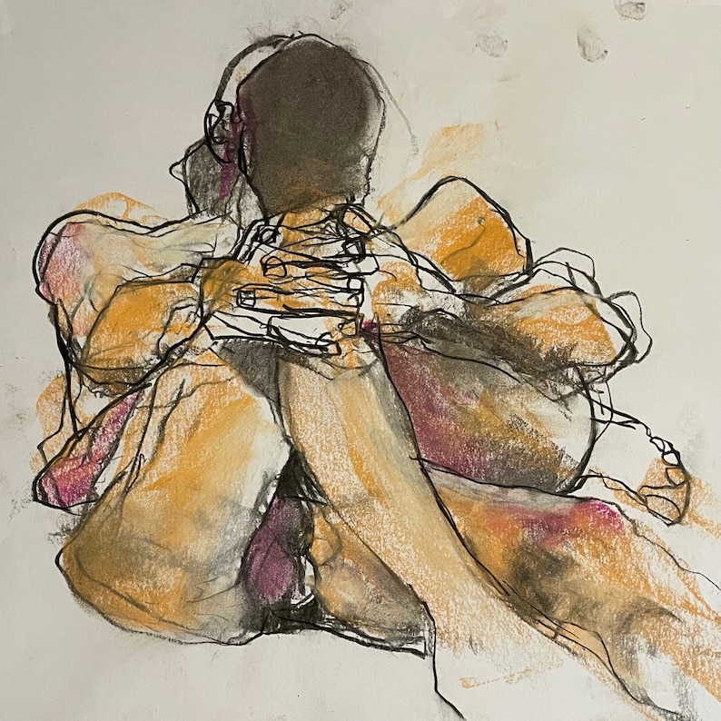 3293 Original Art Nude Couple In Pastel Etsy