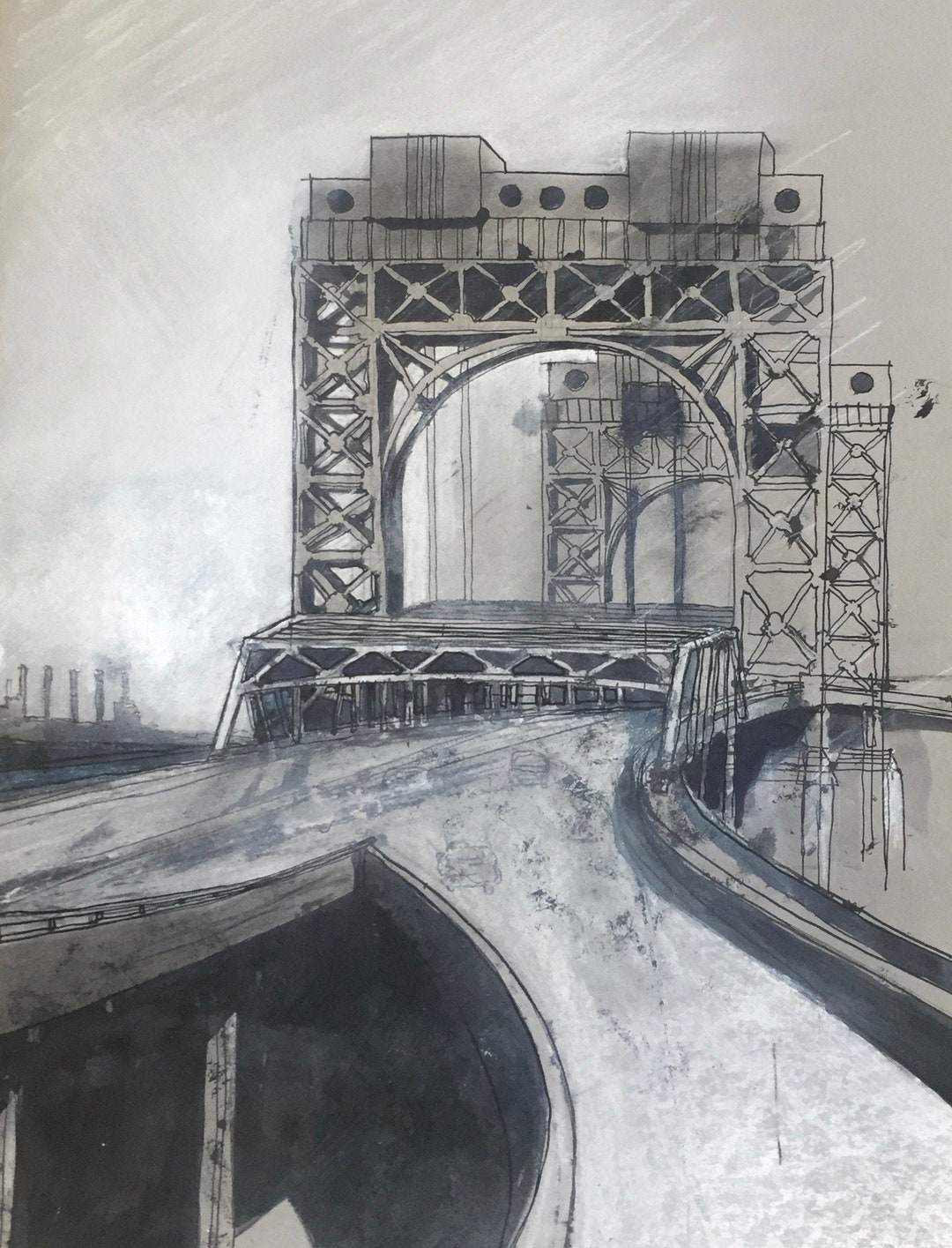 5720 Original Art. Mixed Media Drawing of an American Bridge. - Etsy