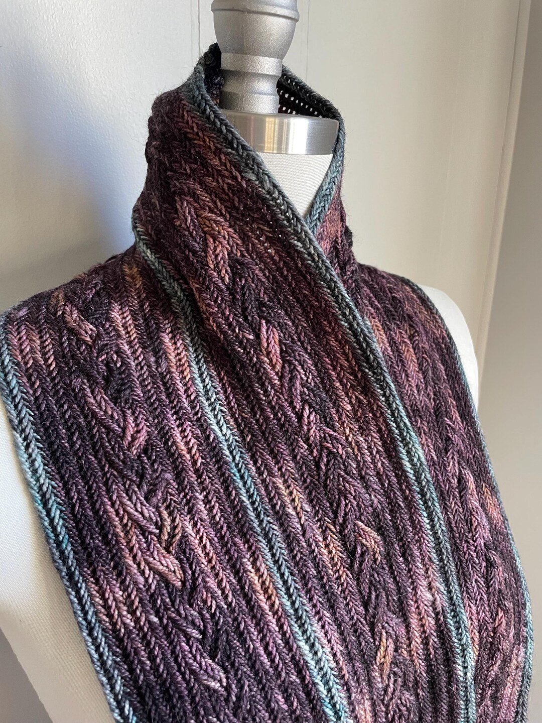 Nalbound/naalbinding Infinity Earth and Sea Inserted Braid Wool Scarf ...