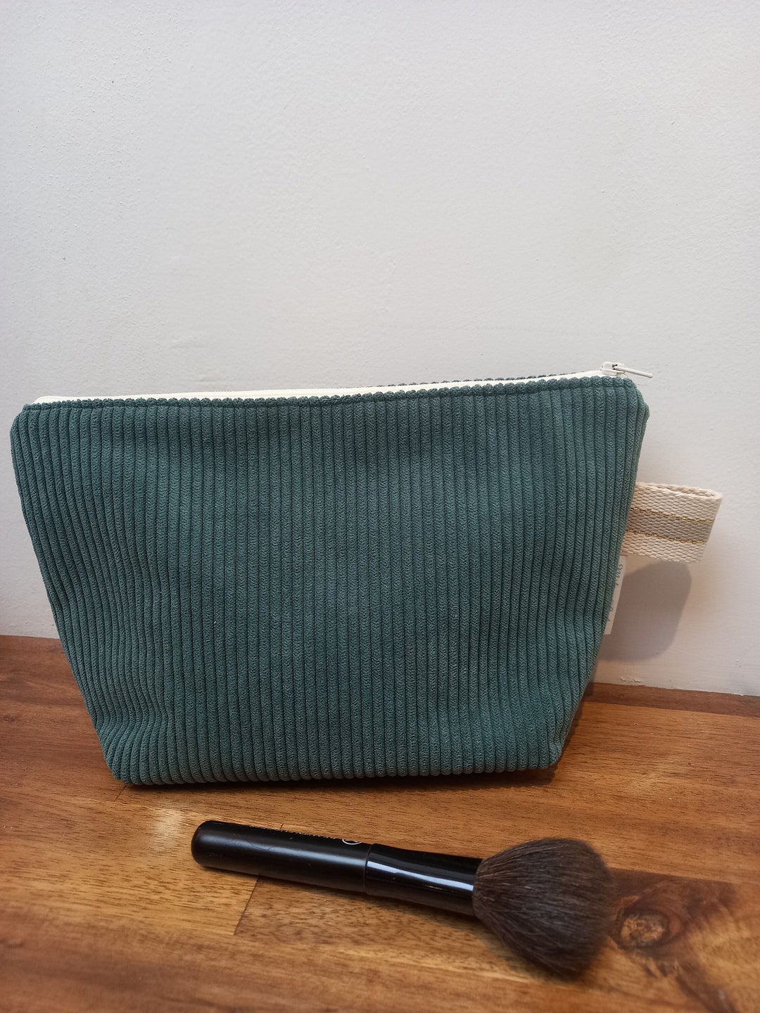 Pretty Toiletry Bag in Bottle Green Corduroy and Coated Canvas. Milia ...