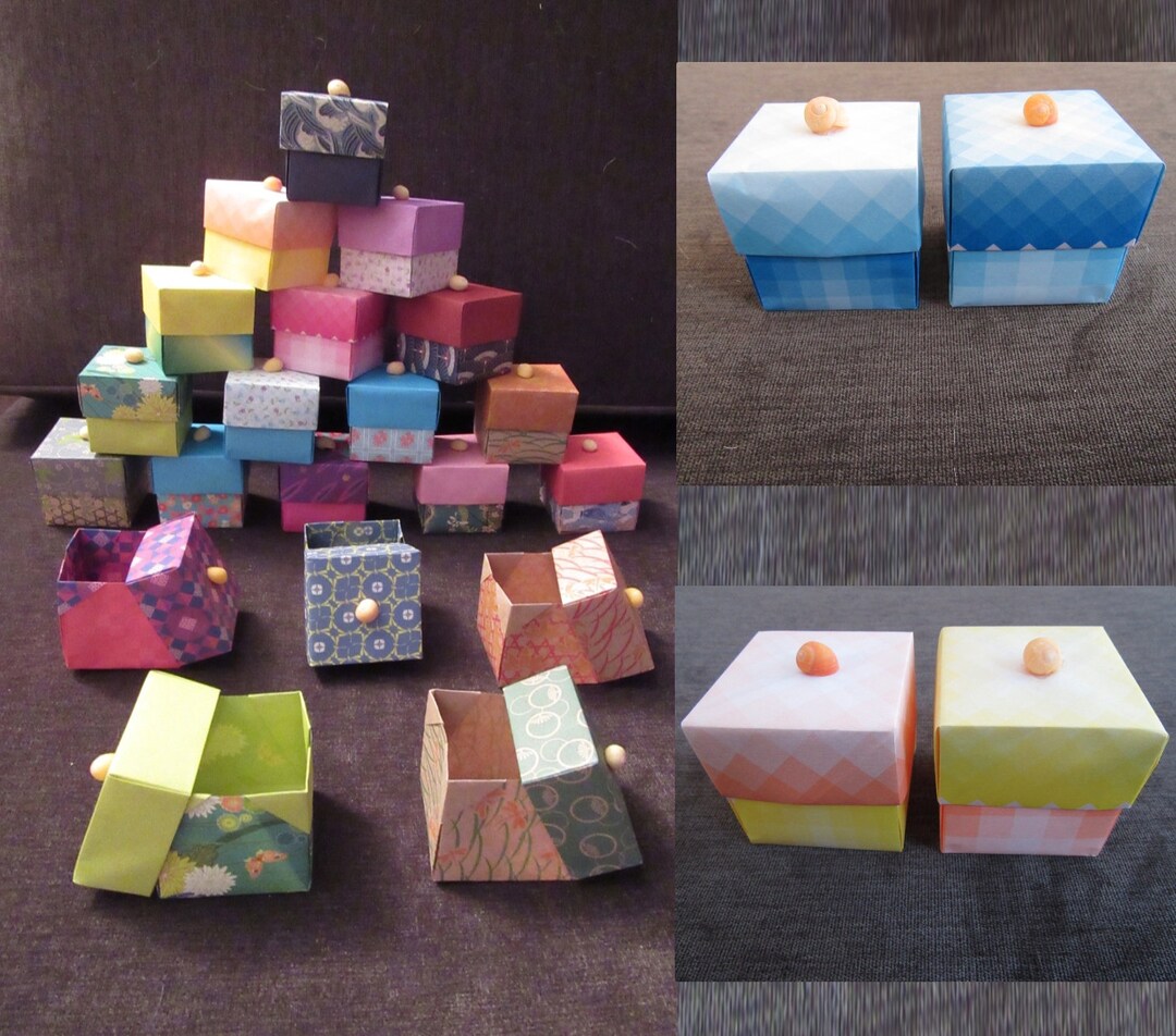 2 Inch Square Origami Gift Boxes With Lids and Shell Detail Set of 4 ...