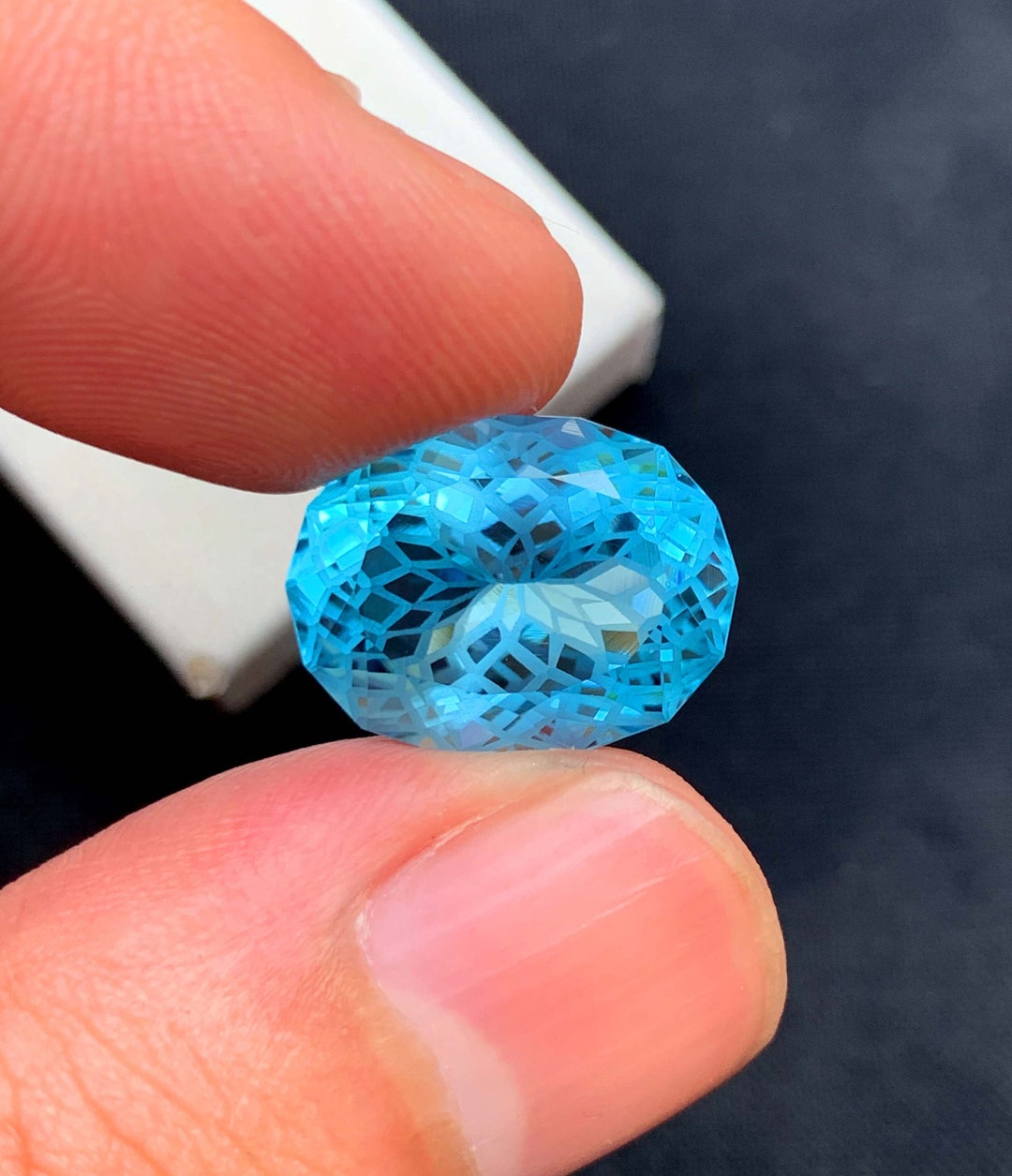 Oval Flower Cut Swiss Blue Topaz | 14.65 CT | Pacific Blue Topaz ...