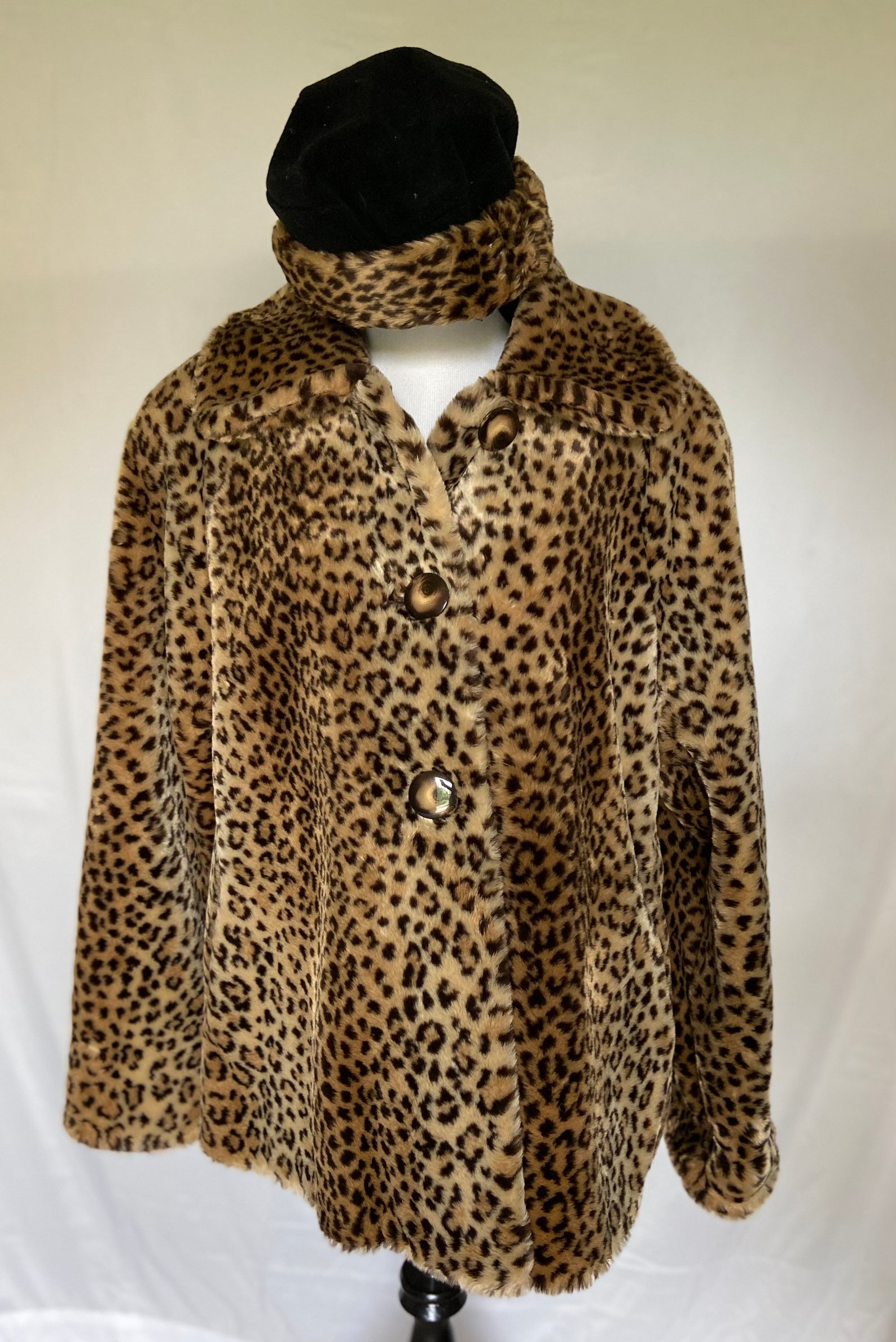 1950s Style Coat, Cheetah Print Winter Coat, Cheetah Print Winter Hat, Coat and Hat Set, Women's ...