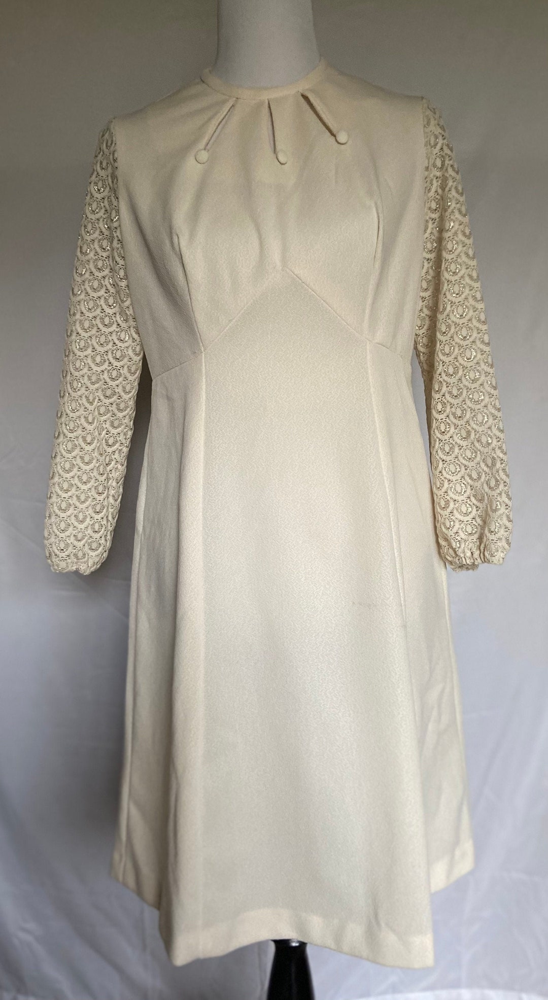 Vintage Boho Dress, Lace Sleeves, off White Vintage Dress, White Dress ...