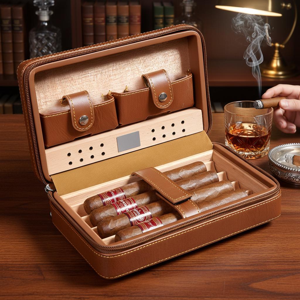 Personalized Leather Cigar Case Set With Accessories - Custom Groomsmen ...