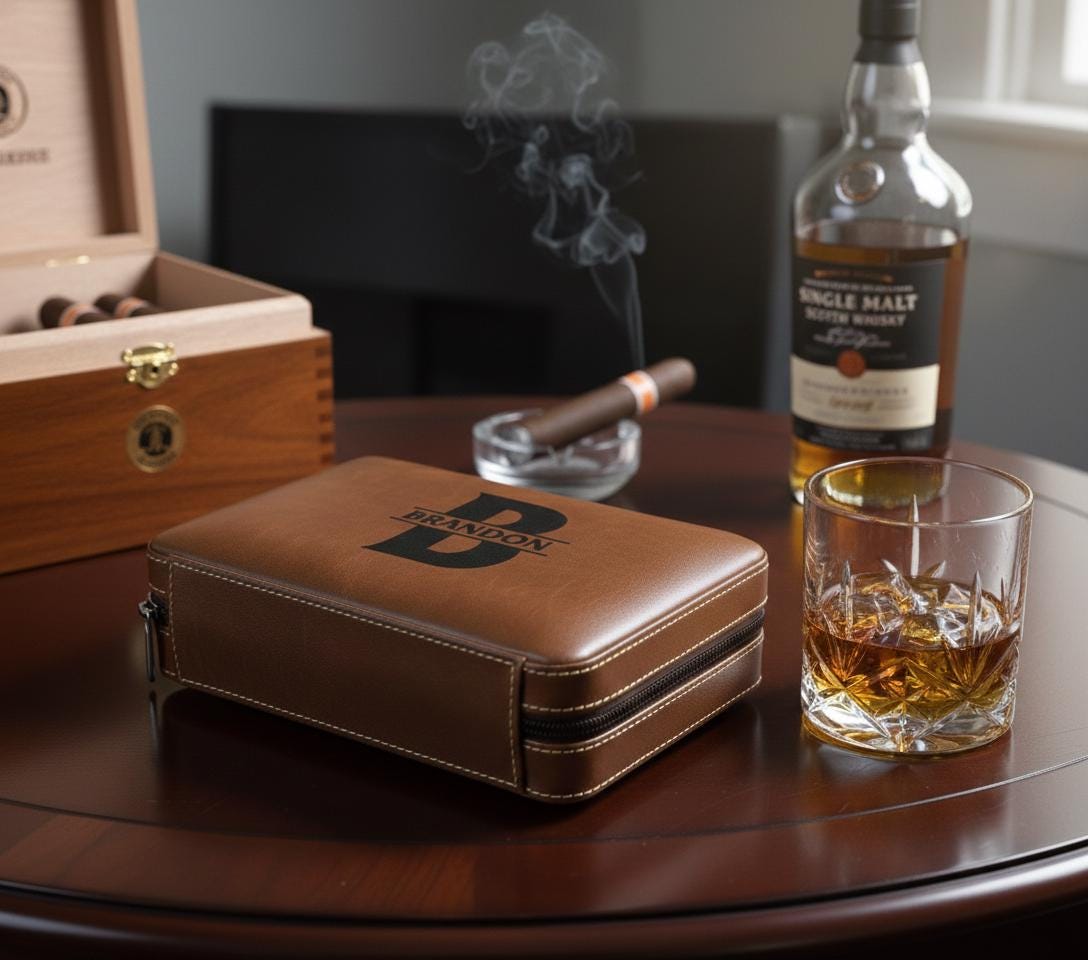Personalized Leather Cigar Case Set With Accessories - Custom Groomsmen ...