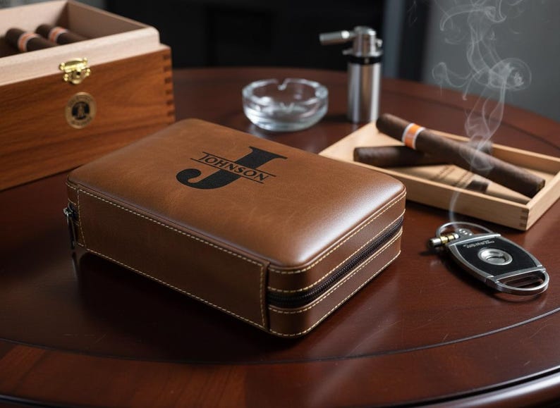 Personalized Leather Cigar Case Set With Accessories - Custom Groomsmen ...