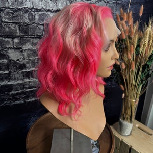 Sheba Wig Neon and Pastel Pink Wig Frontal Colorful Wig Hand Tied Color ...