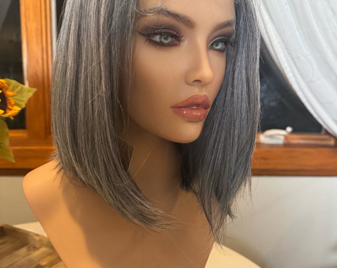 Loving Bob Style Salt and Pepper Bob Wig Dark Gray Short Salt and Pepper Grey Wig Medical Wig ...