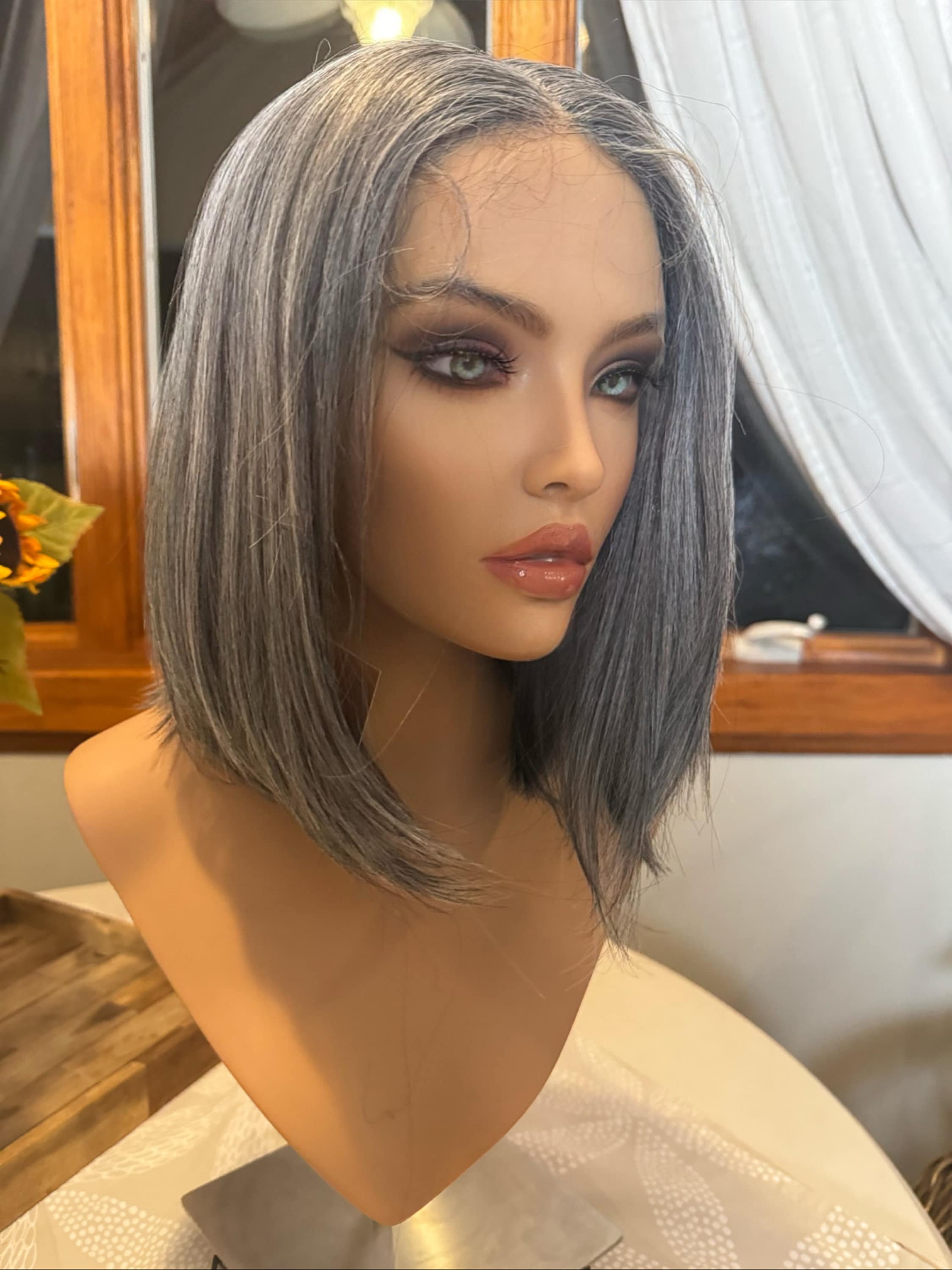 Loving Bob Style Salt and Pepper Bob Wig Dark Gray Short Salt and ...