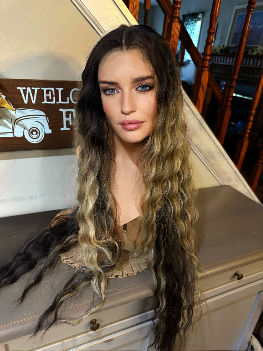 Aggie Spiral Curl Extra Long Marbled Wig Cool Brown Wig Dark Rooted ...