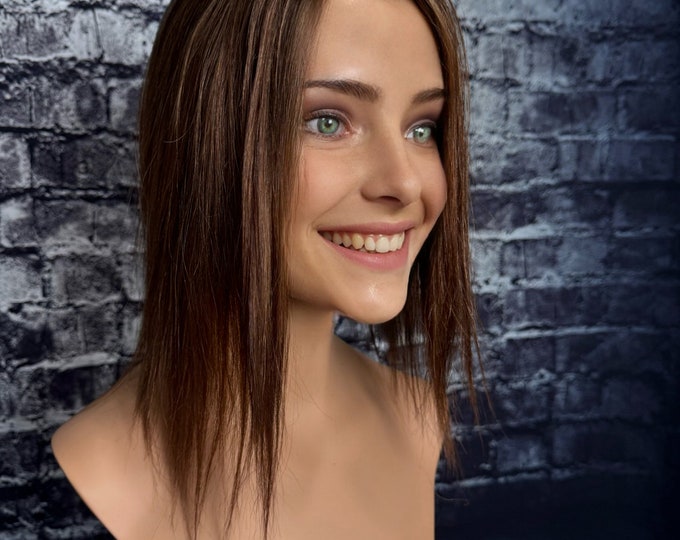 Violette Natural Medium Brown Light Density Topper 100% Human Hair ...