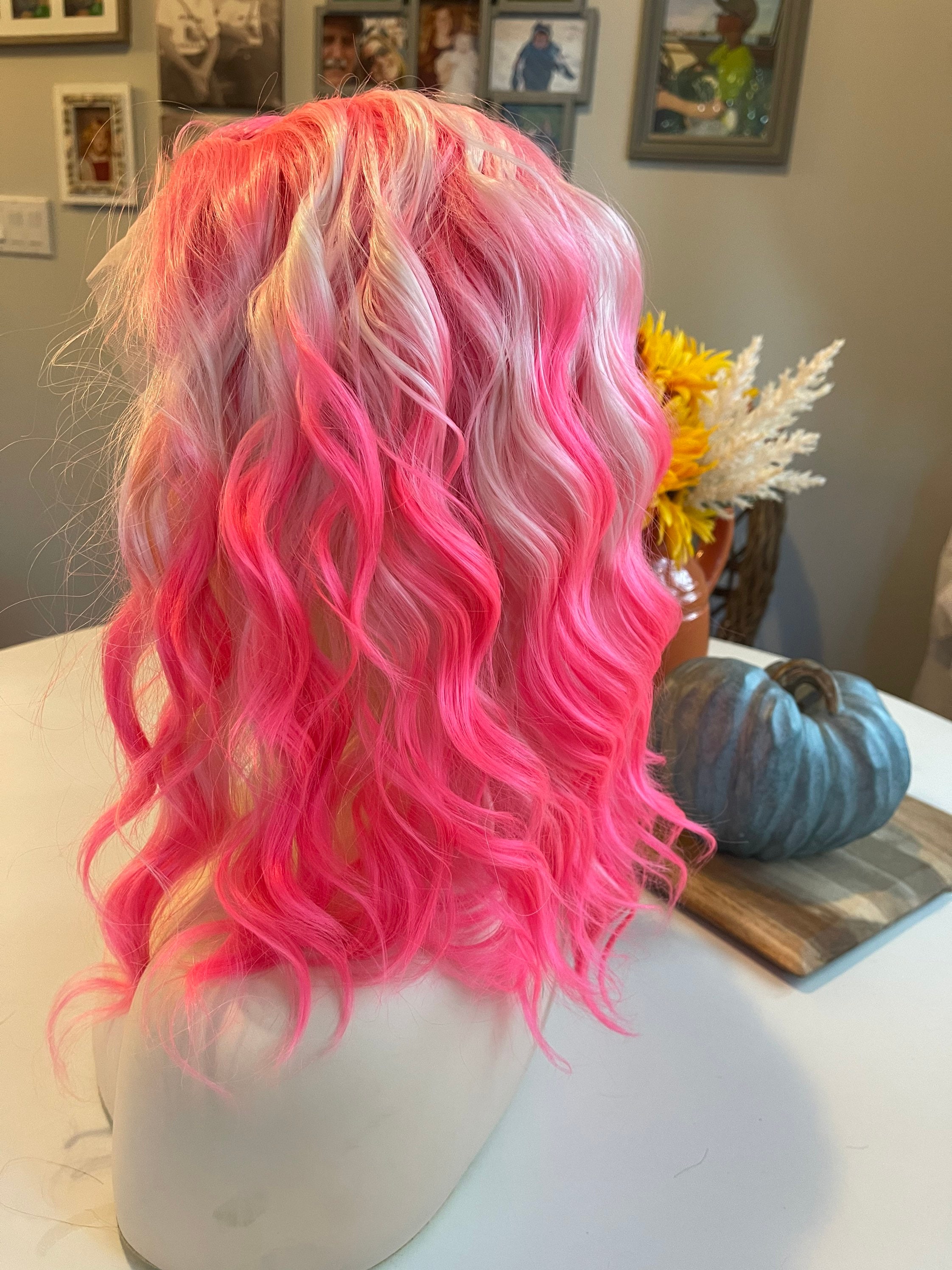 Sheba Wig Neon and Pastel Pink Wig Frontal Colorful Wig Hand Tied Color ...