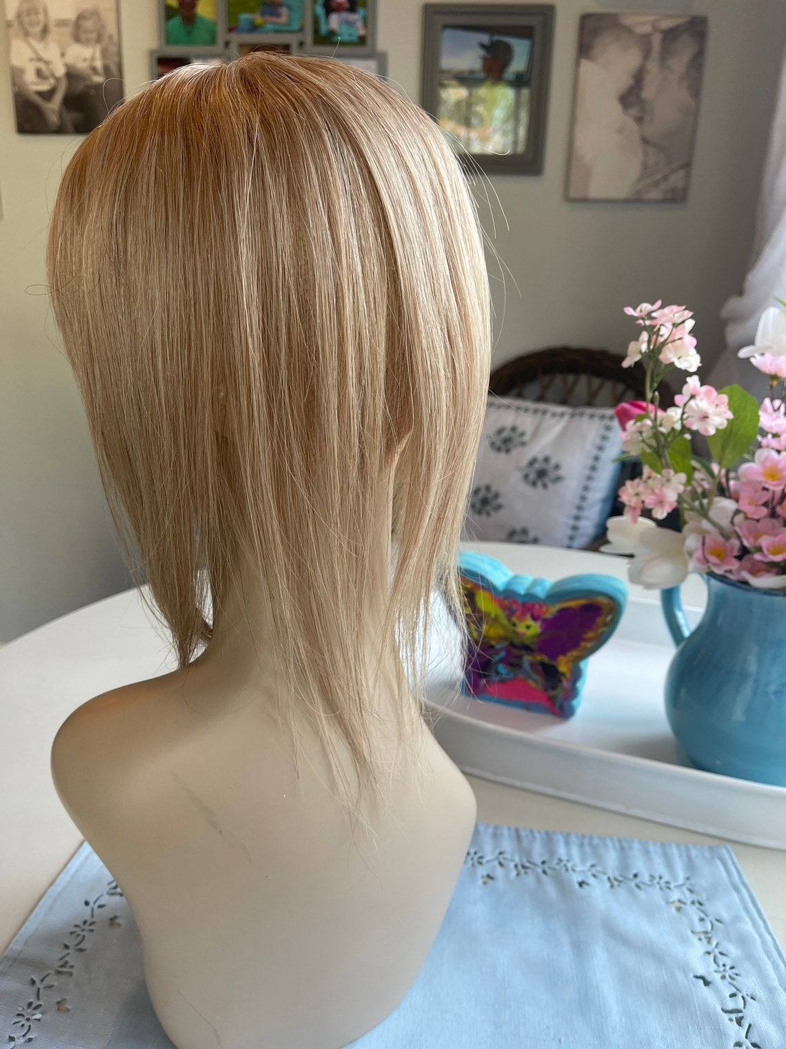 Custom Shawnette 14” No Bangs Light Density 100% Human Hair Topper Wig ...