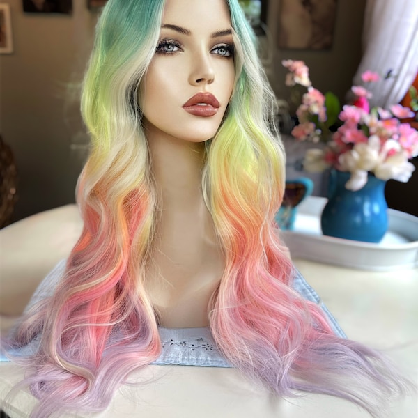 Rainbow Wig - Etsy