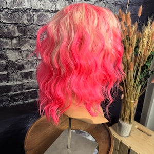 Sheba Wig Neon and Pastel Pink Wig Frontal Colorful Wig Hand Tied Color ...