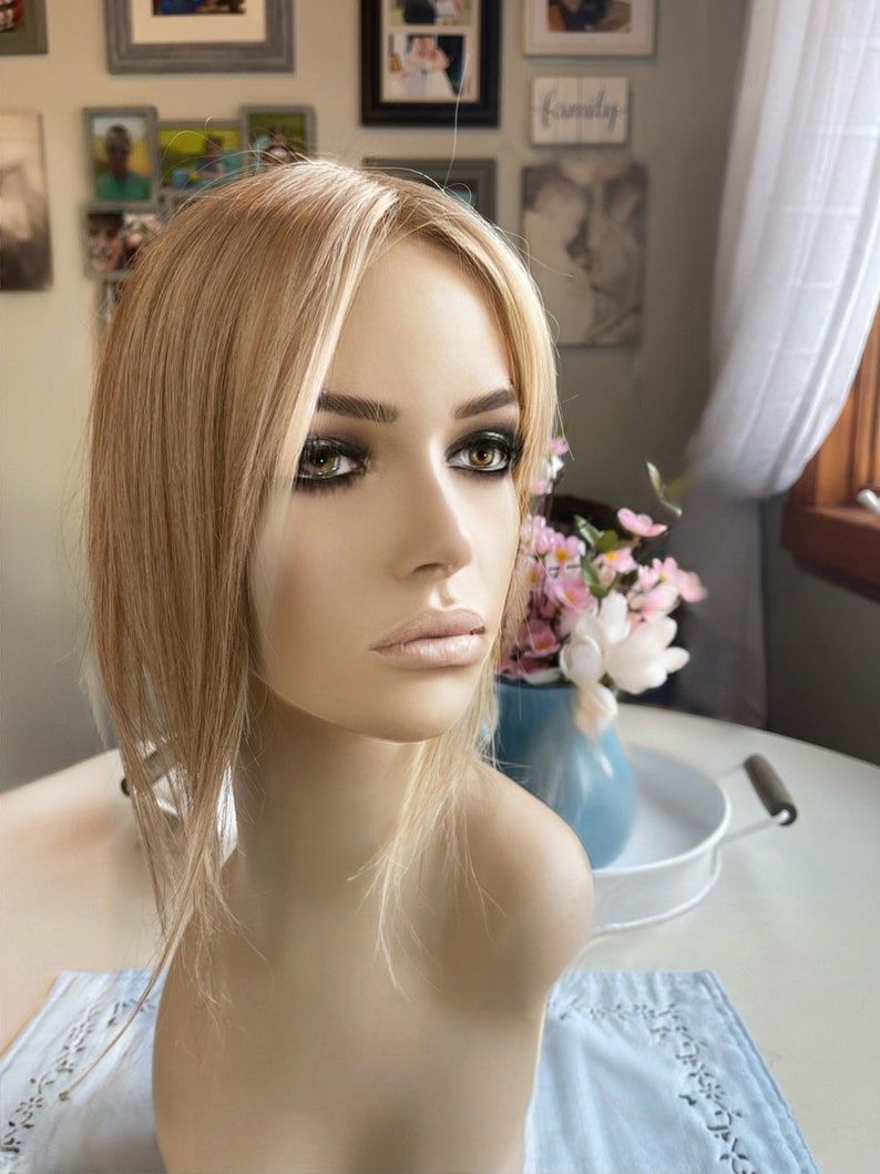 Custom Shawnette 14” No Bangs Light Density 100% Human Hair Topper Wig ...
