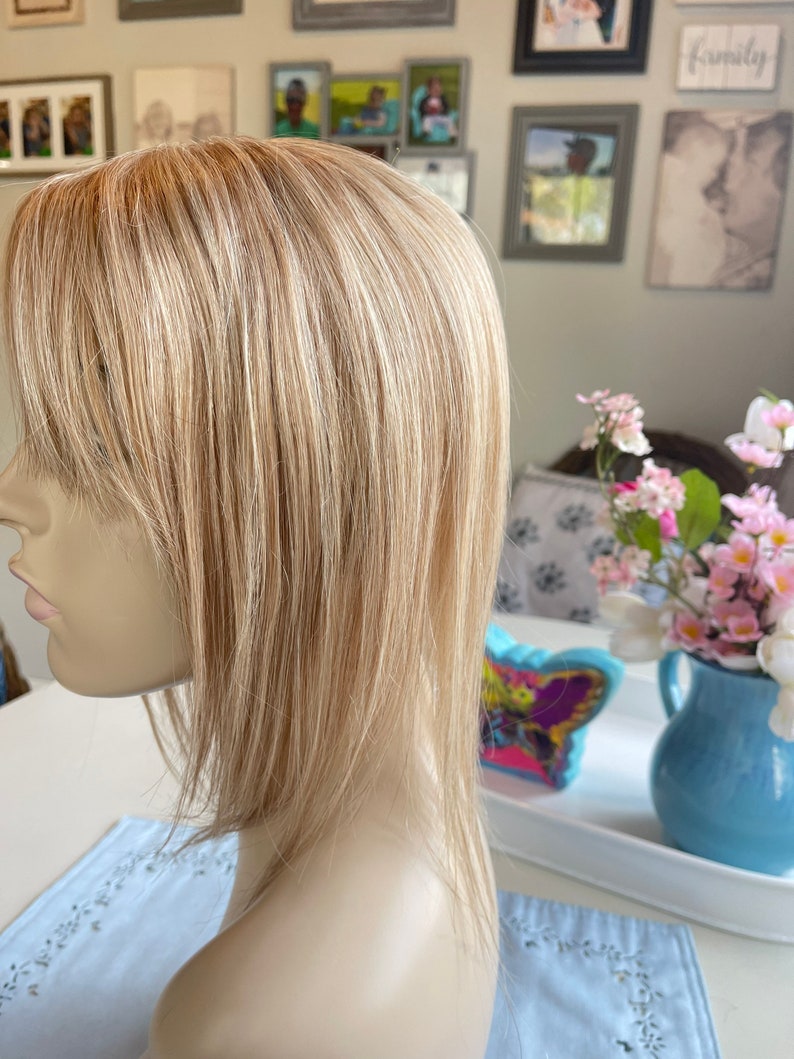 Custom Shawnette 14” No Bangs Light Density 100% Human Hair Topper Wig ...