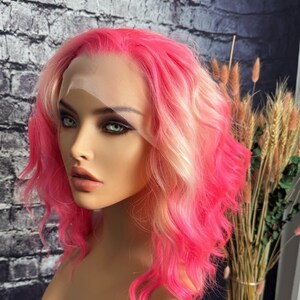Sheba Wig Neon and Pastel Pink Wig Frontal Colorful Wig Hand Tied Color ...
