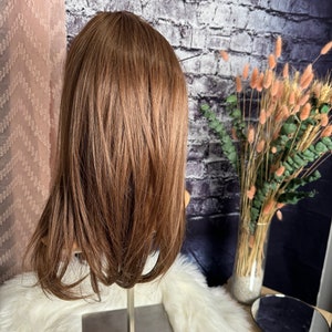 Coquette Warm Medium Brown Ombre Topper Light Bangs Heat Safe Synthetic ...