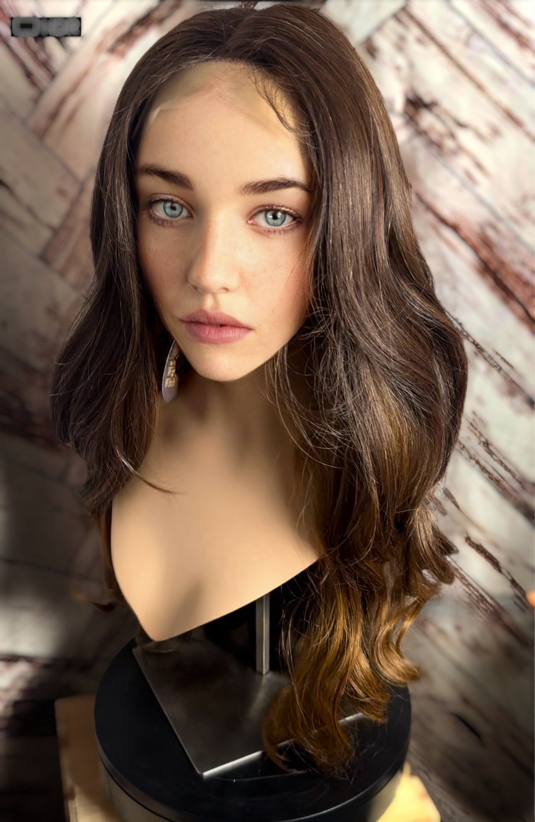 Sappho Long Wig Underlights Medium Brown Golden Caramel Brown Highlights Wig Dark Rooted Wavy ...