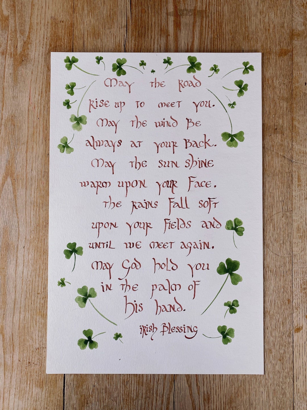 Irish Blessing Calligraphy Art Print: Shamrock Watercolor Painting - Etsy