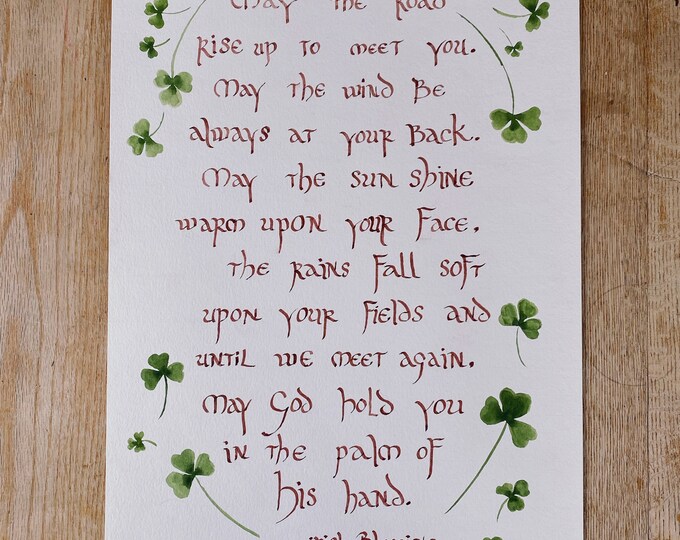 Irish Blessing Calligraphy Art Print: Shamrock Watercolor Painting - Etsy