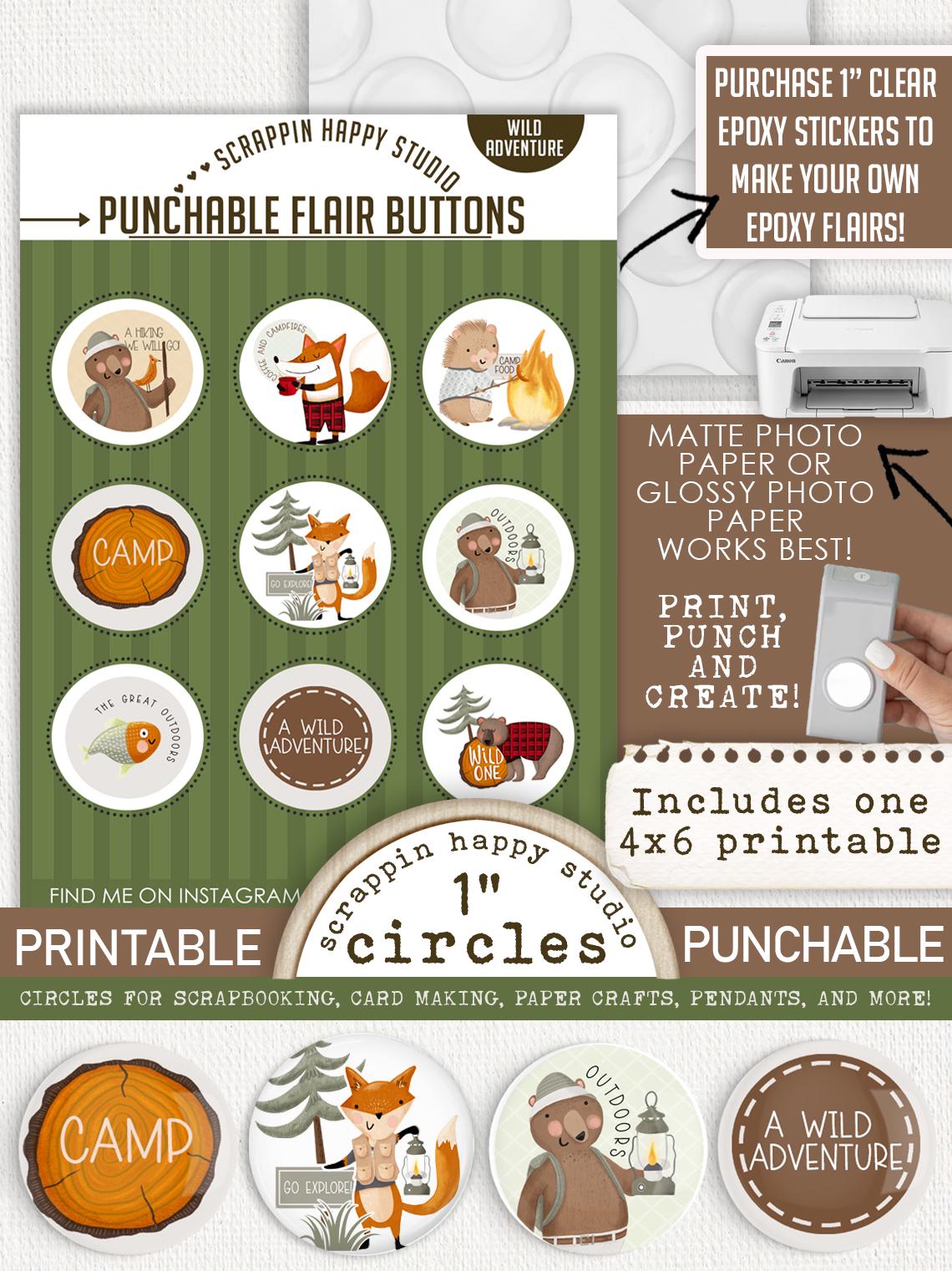 Wild Adventures 1 Inch Circles, Camp Printables, Scrapbooking Camp ...