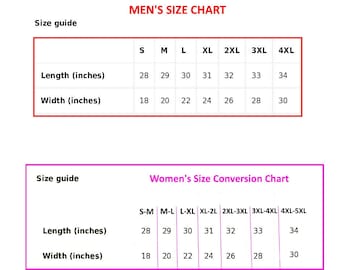 Unisex size chart | Etsy