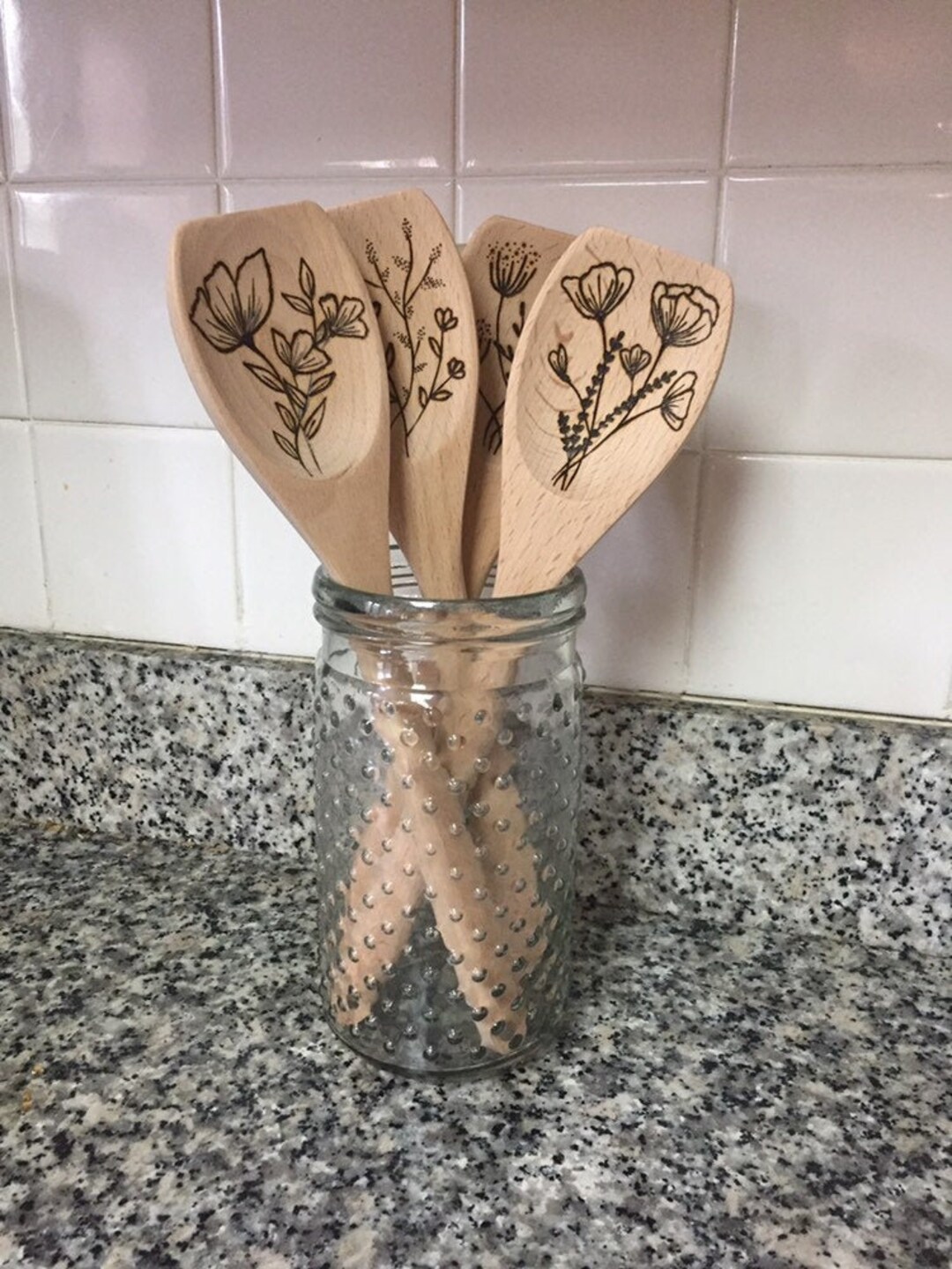 Floral Spoon, Burnt Spoon, Burned Spoon,burned Wood Spoon, Floral ...