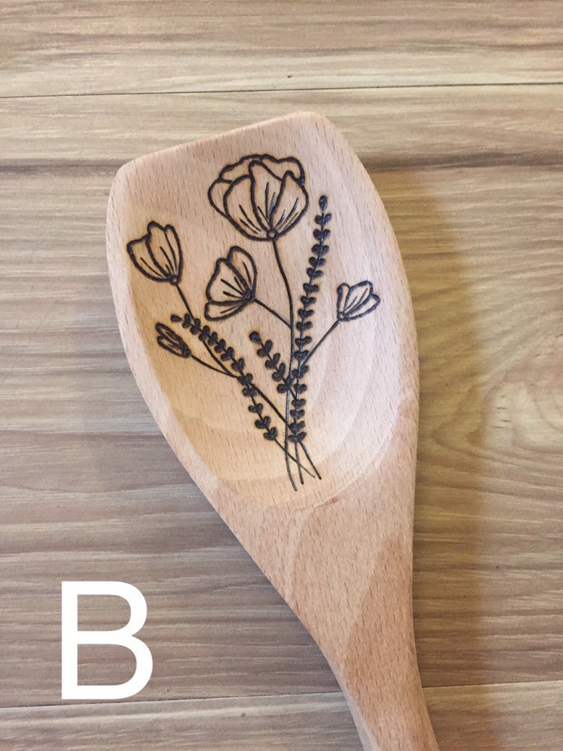 Floral Spoon, Burnt Spoon, Burned Spoon,burned Wood Spoon, Floral ...
