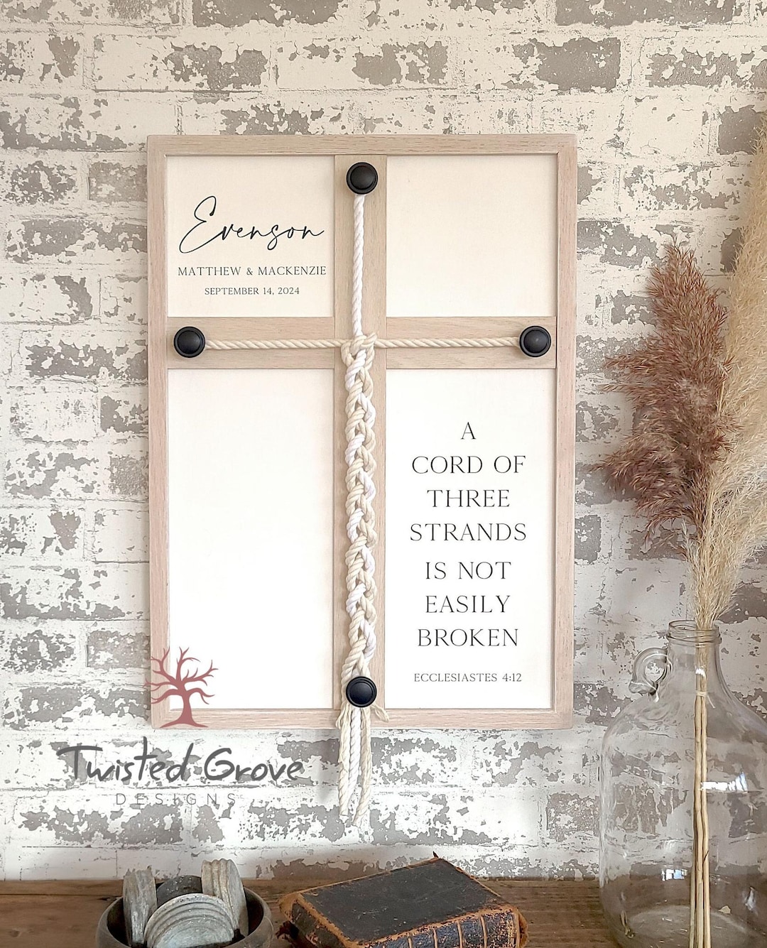 A Cord of Three Strands Unity Ceremony Braided Cross Wedding Sign With ...