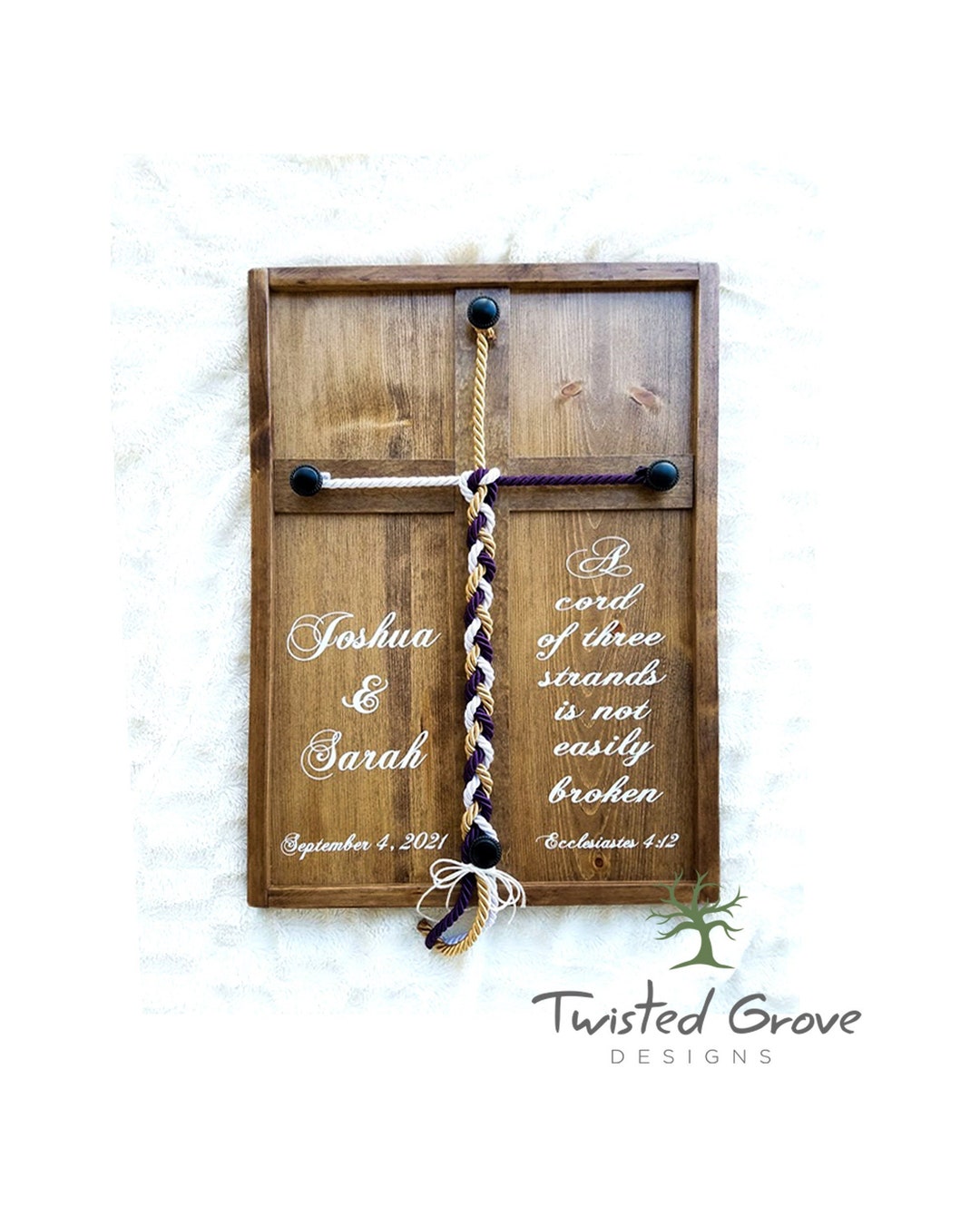A Cord of Three Strands Unity Ceremony Braided Cross Sign With White ...