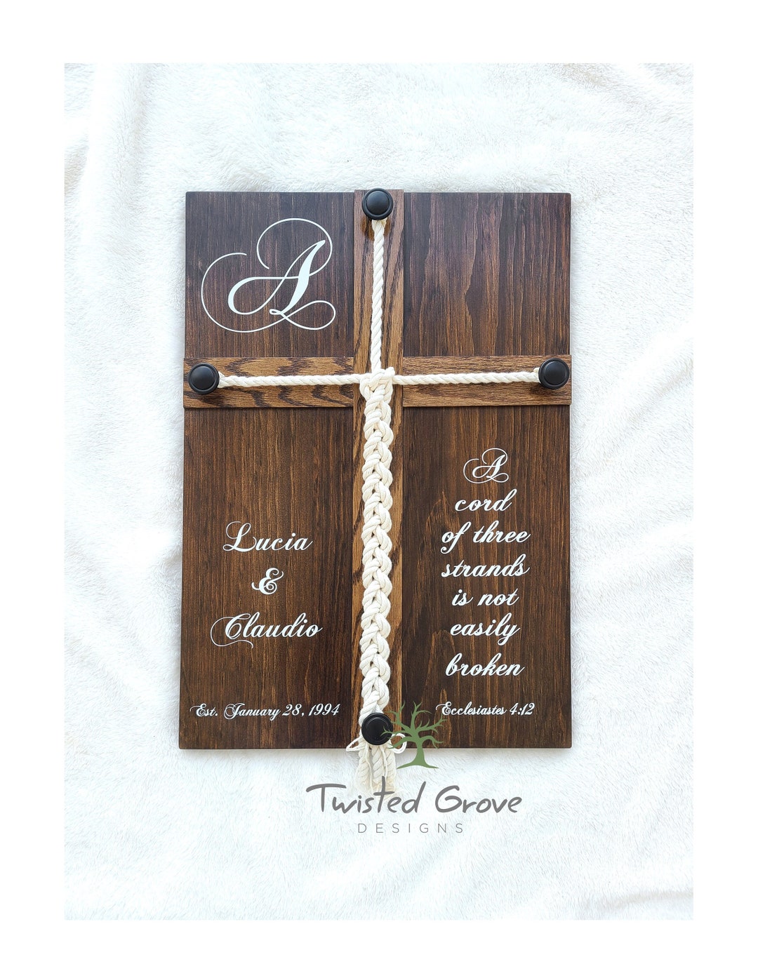 A Cord of Three Strands Unity Ceremony Braided Frame-less Cross Sign ...