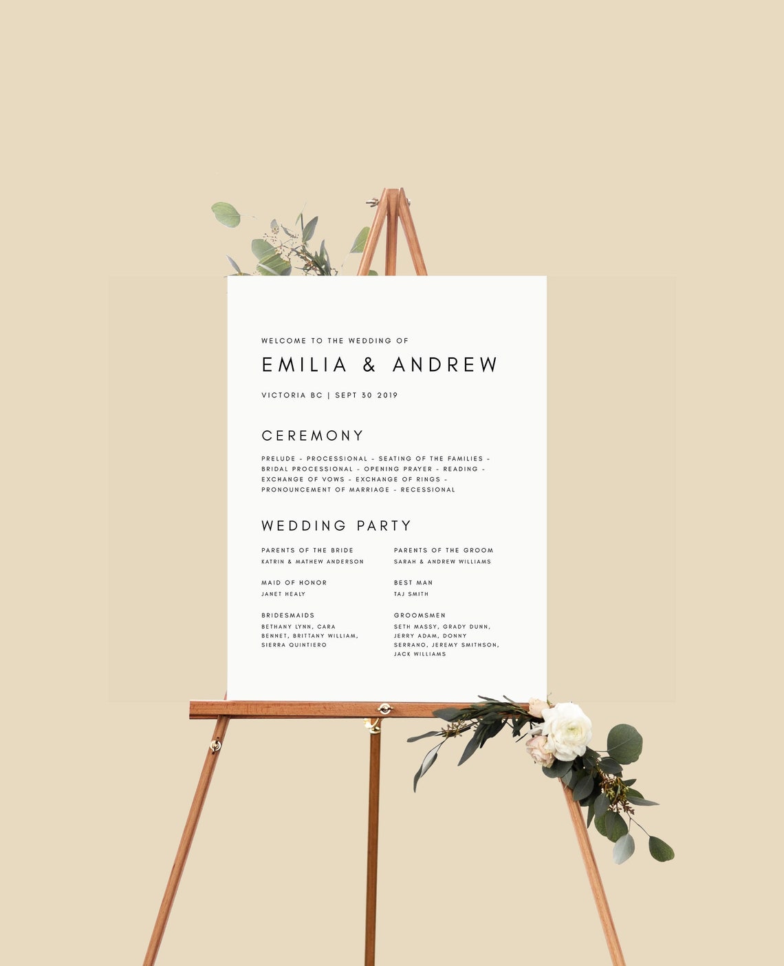 Modern Wedding Program Sign - Wedding Welcome Sign - Wedding Ceremony ...
