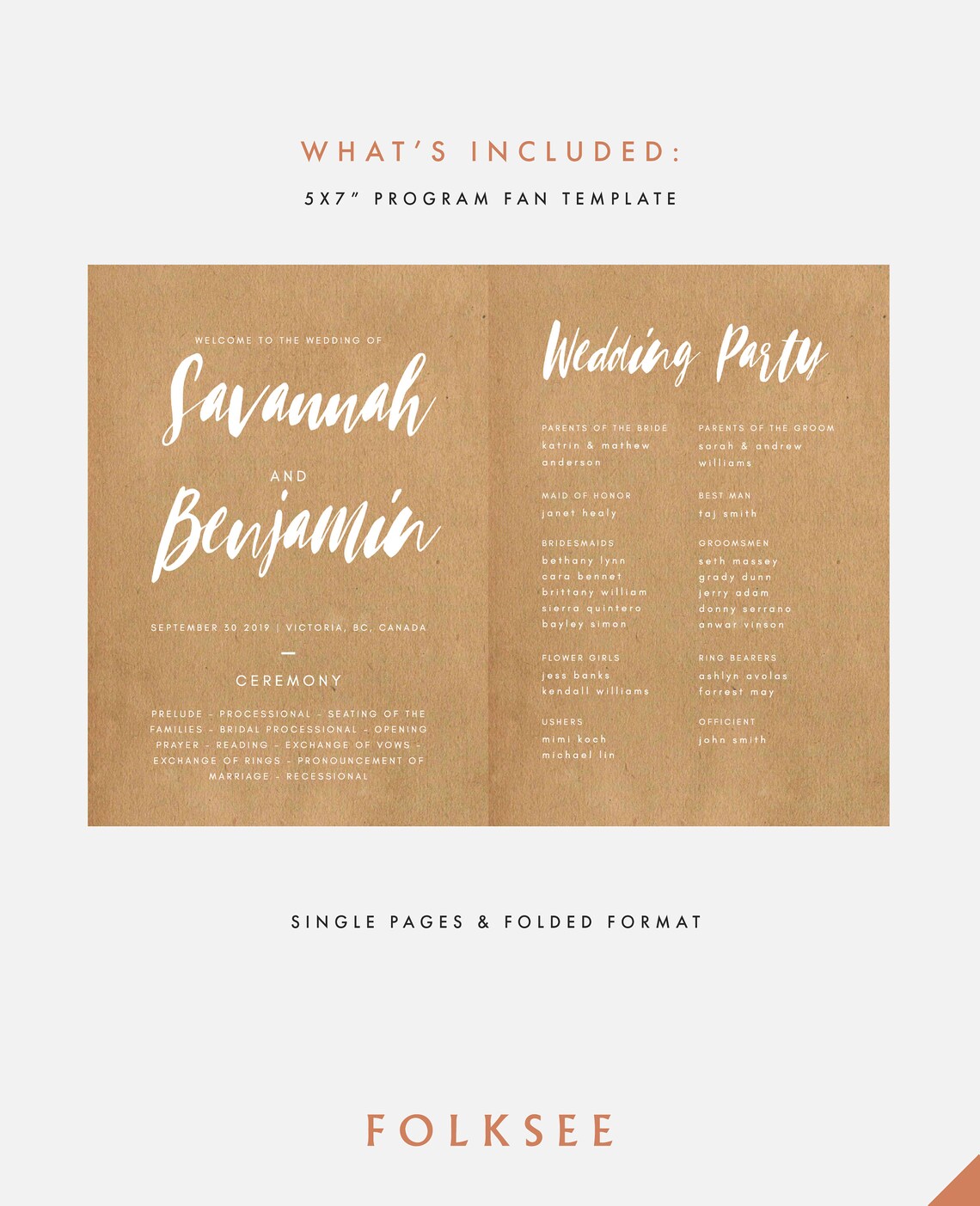 Wedding Program Fan Rustic Wedding Program Template | Etsy