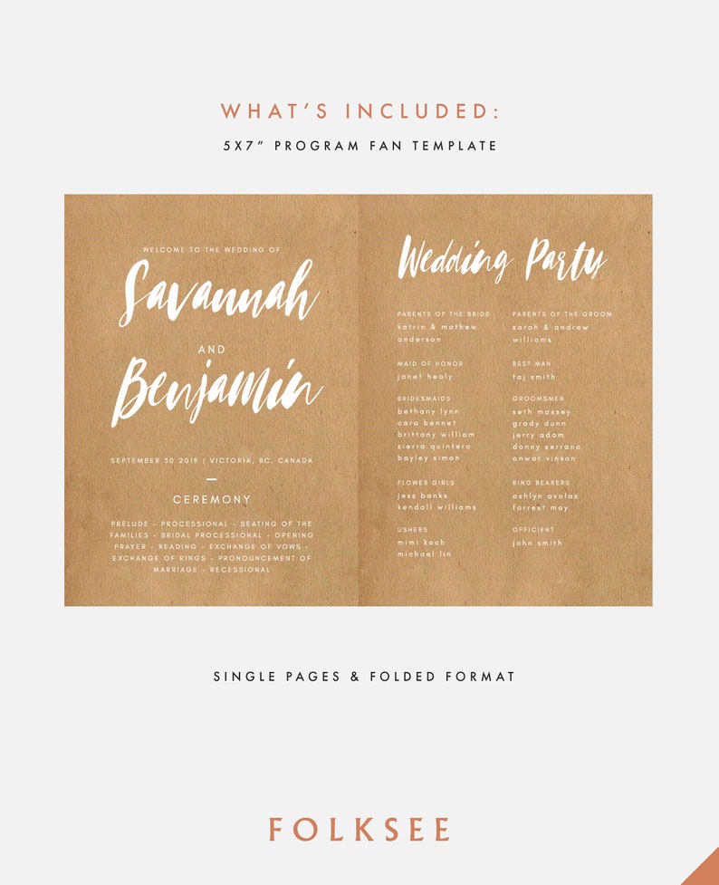 Wedding Program Fan Rustic Wedding Program Template | Etsy