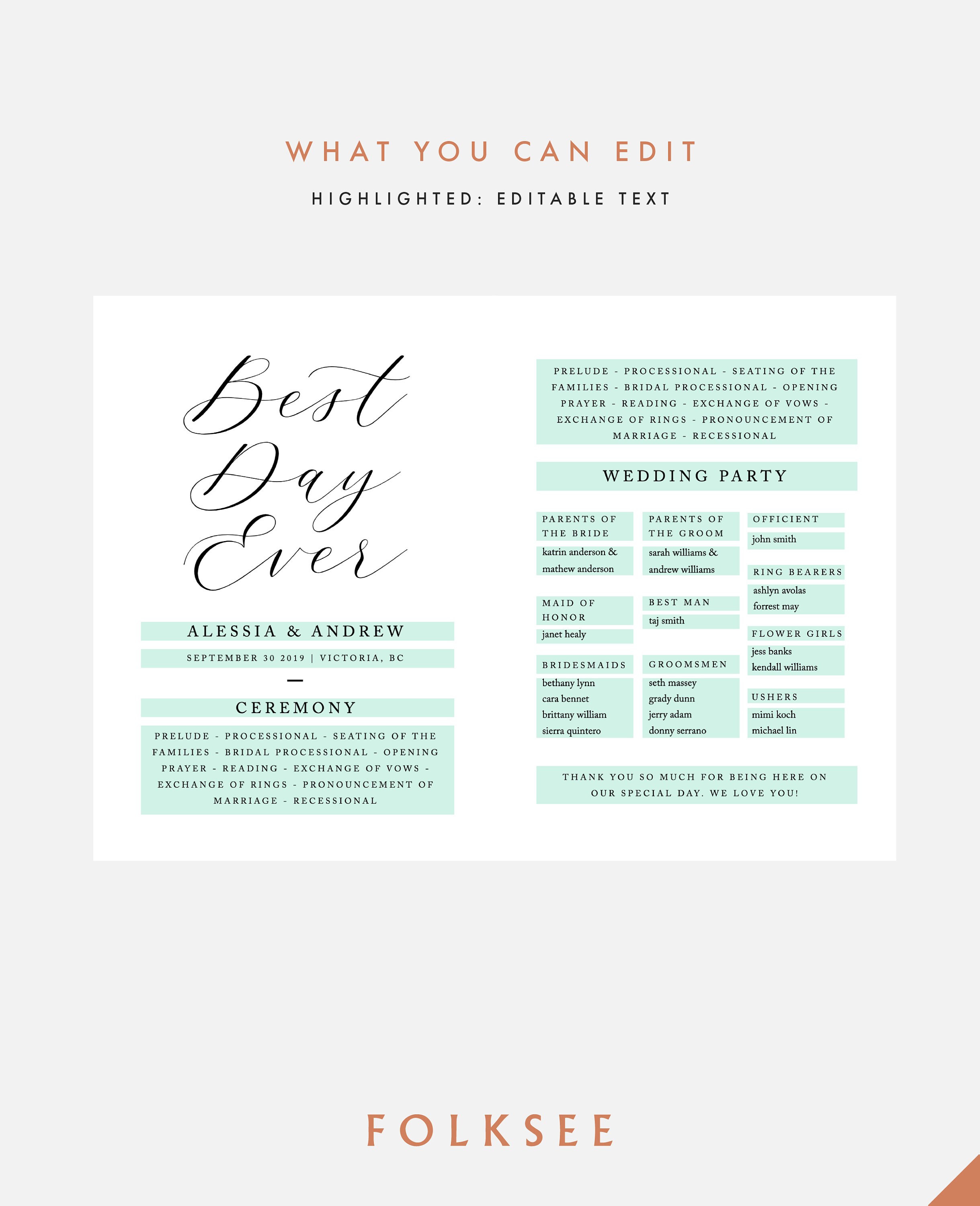 Wedding Program Fan Best Day Ever Wedding Program Template Printable ...