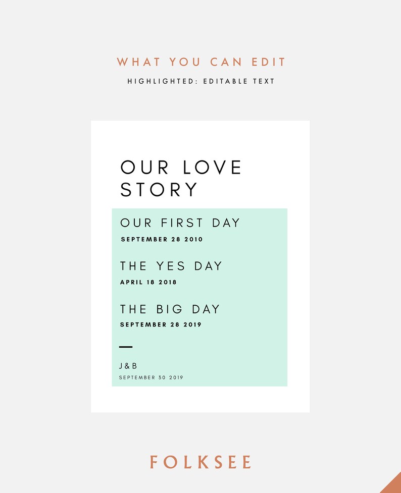 Modern Love Story Sign - Our Love Story - Timeline - Important Dates ...