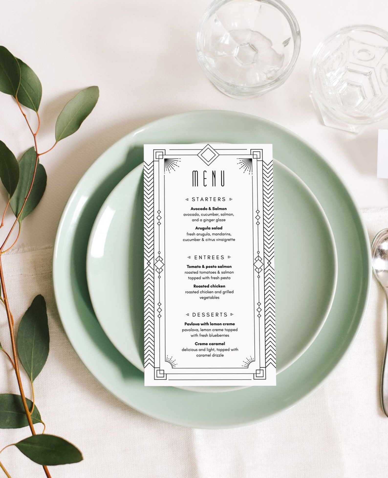 Art Deco Menu Printable Wedding Menu Wedding Menu Template | Etsy