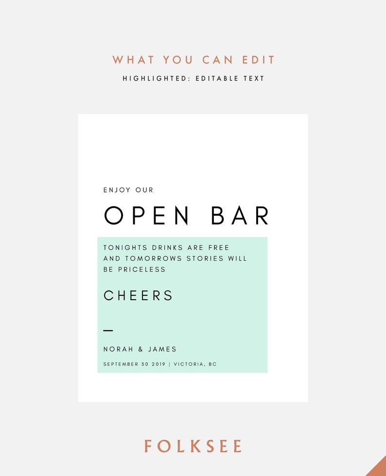 Open Bar Sign Modern Cocktail Sign Wedding Bar Menu Sign Bar Menu Sign ...