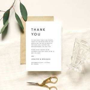 Wedding Thank You Place Card Modern Wedding Thank You Card Place ...