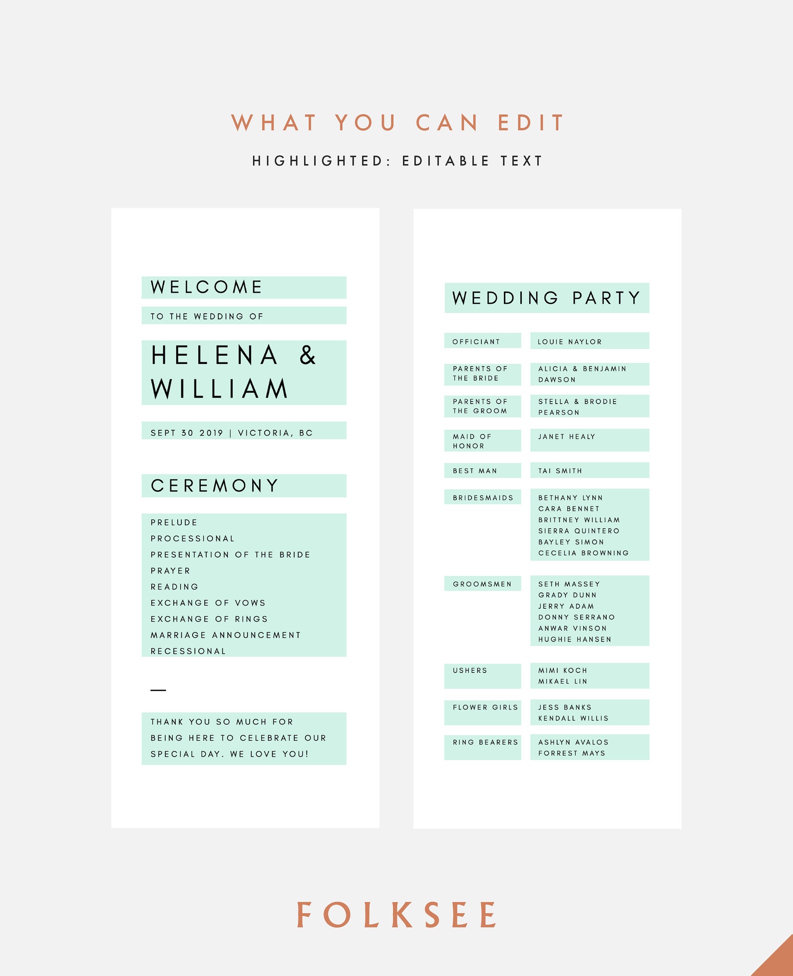 Wedding Program Template Modern Minimal Printable - Etsy