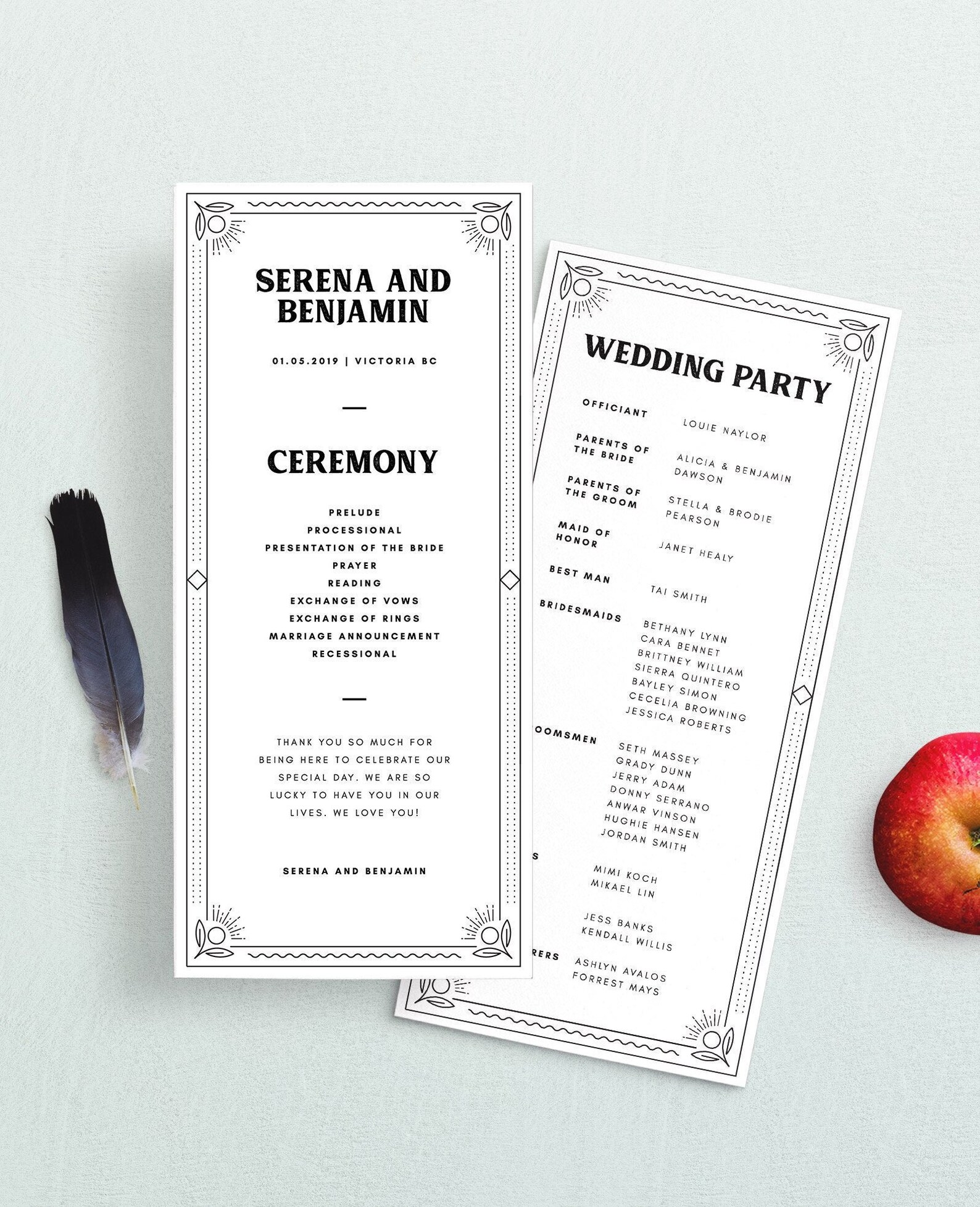 Art Deco Wedding Program Template - Wedding Program - Printable Wedding Program - Order of ...