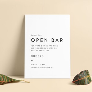 Open Bar Sign - Modern - Cocktail Sign - Wedding Bar Menu Sign - Bar ...
