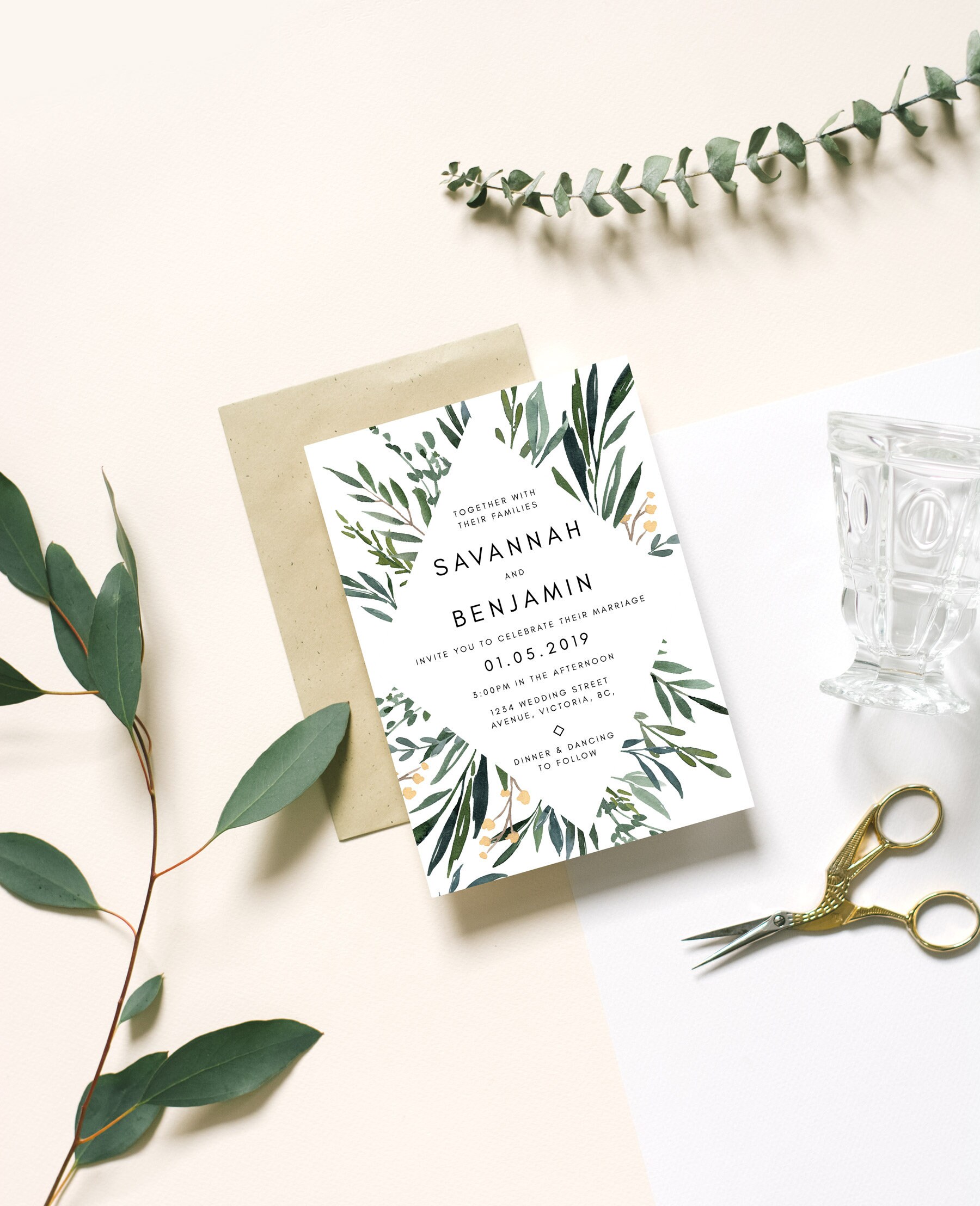 Greenery Wedding Invitation - Nature Wedding Invitation - Winter ...