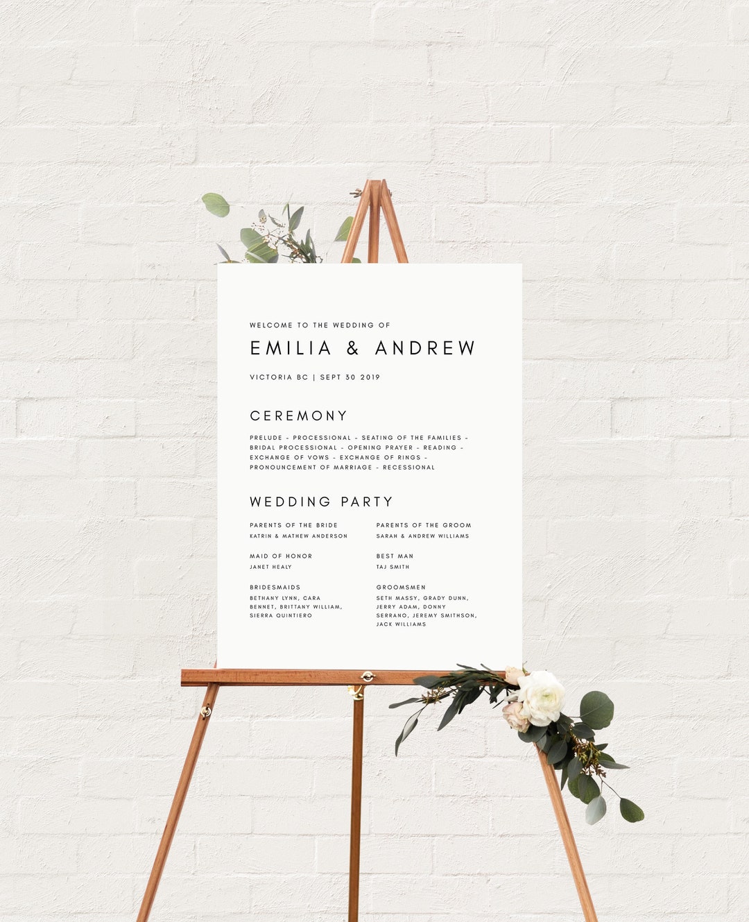 Minimal Wedding Program Sign - Simple - Wedding Welcome Sign - Wedding ...