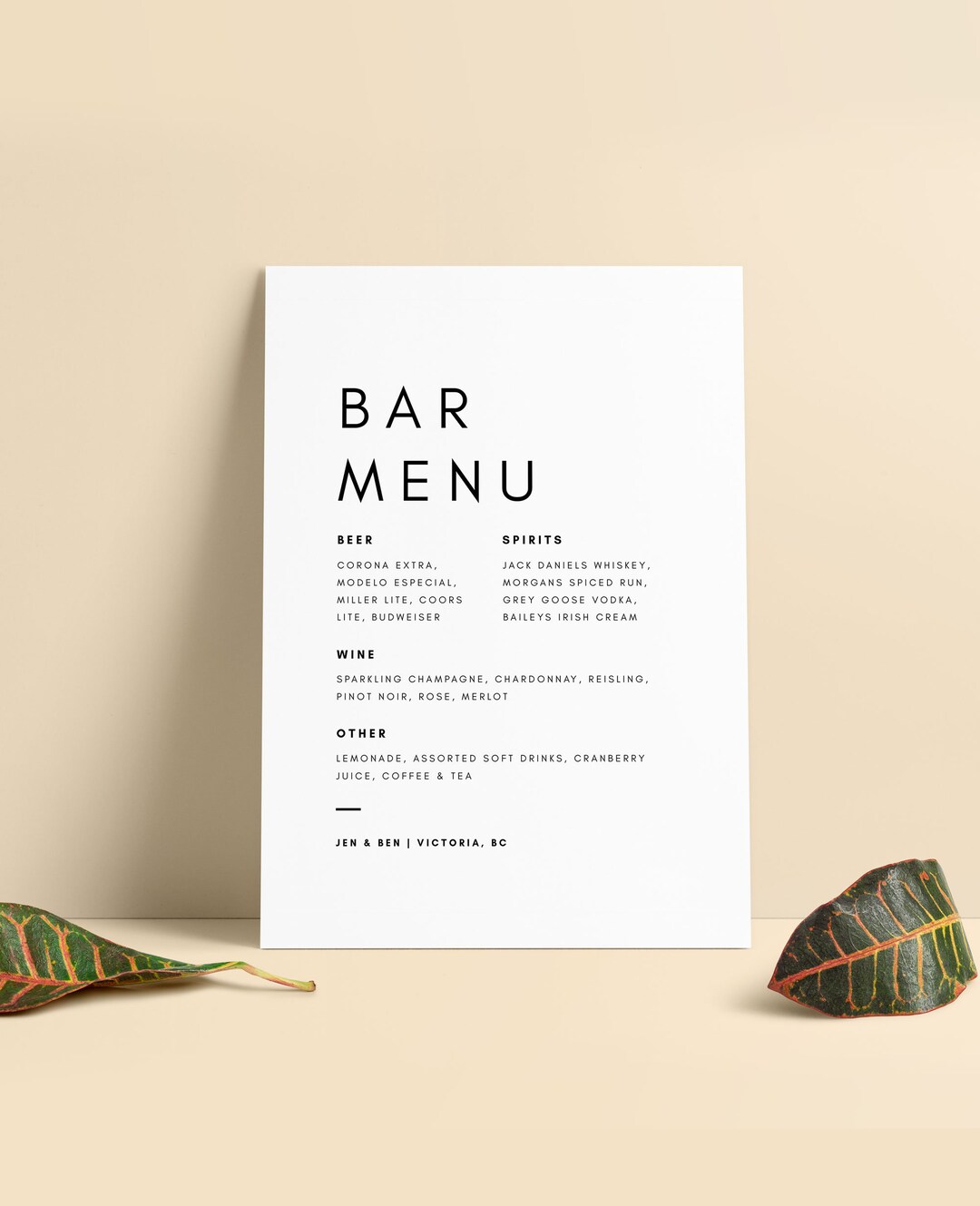 Bar Menu Sign - Wedding Bar Menu - Modern - Wedding Bar Sign - 8x10 ...