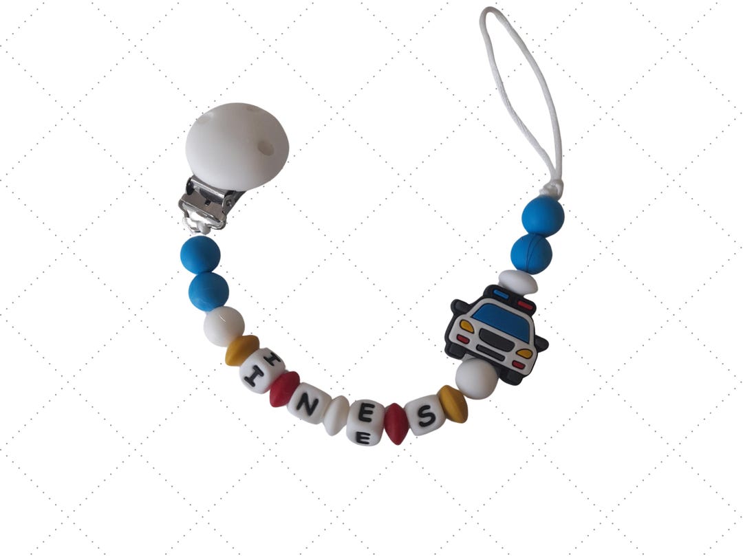 Personalized Pacifier Clip, Police Car Design, Blue and White/red, Boy ...